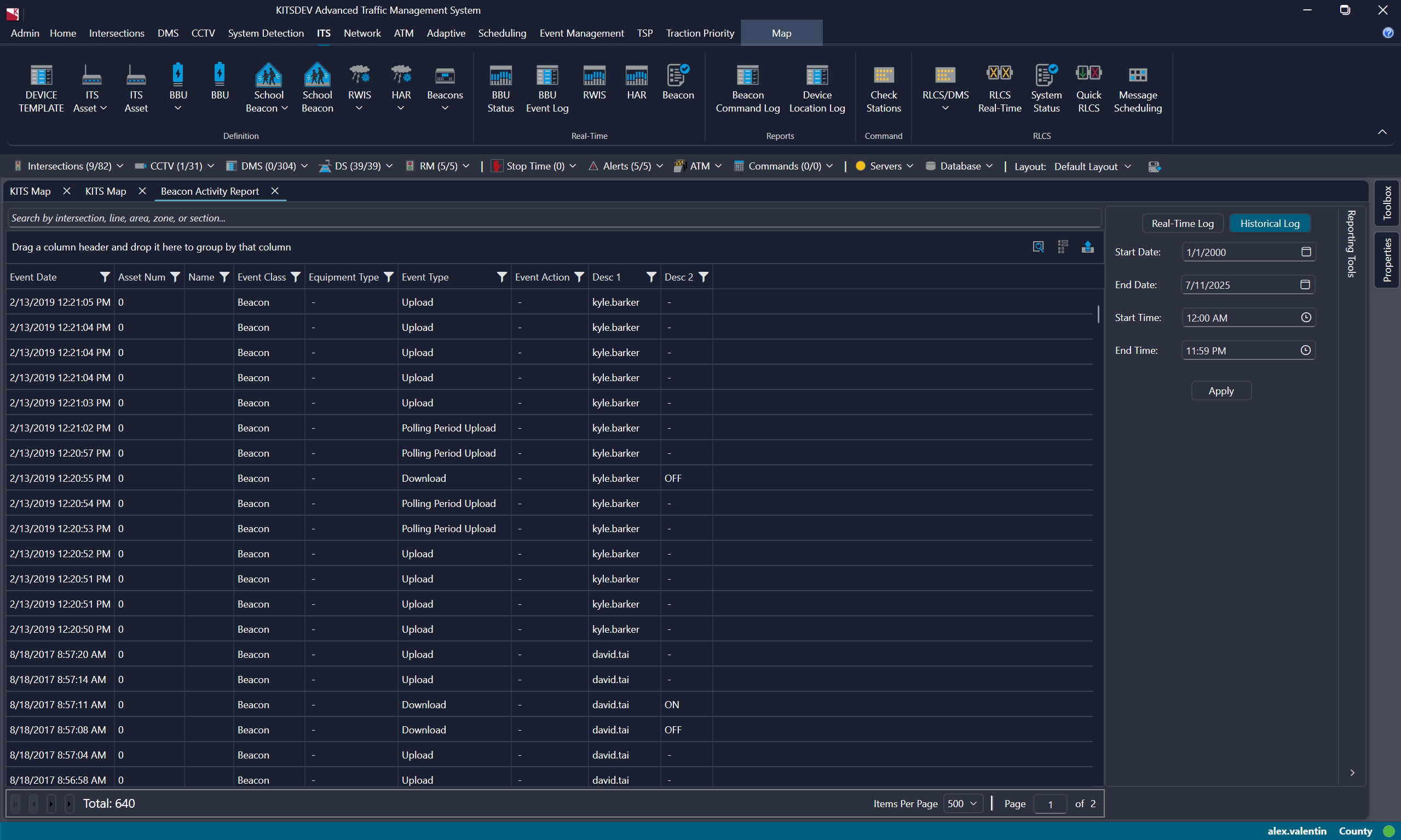 Beacon Command Log | KITS Online Help